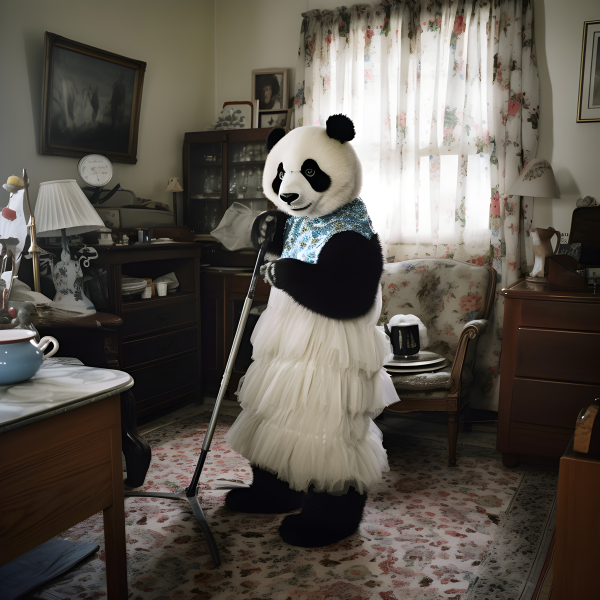 A 1950s panda cleaning around the house - Impossible Images - Unique ...