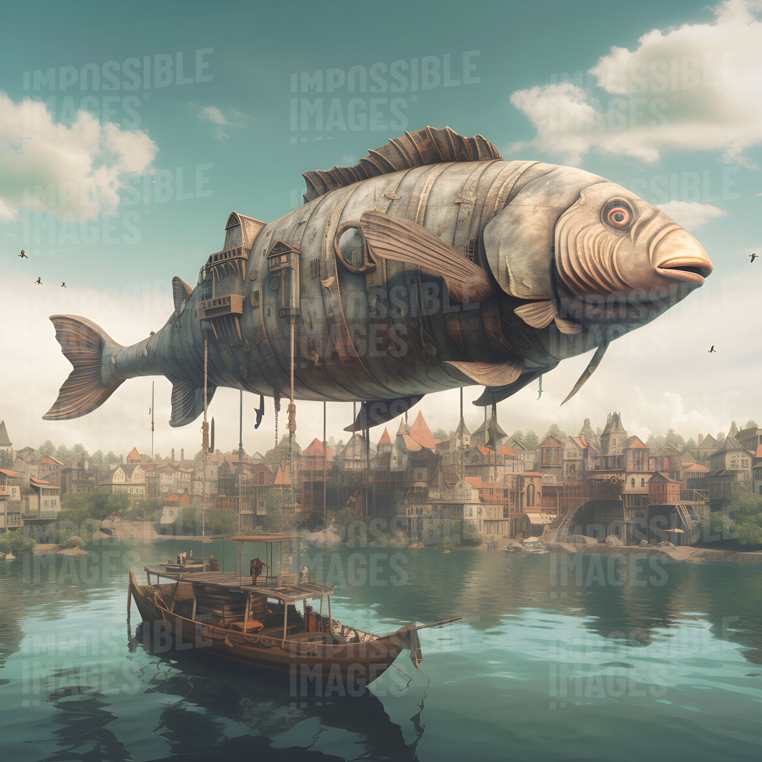 A Giant Flying Fish above a boat at a port. - Impossible Images ...