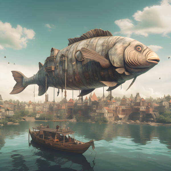 A Giant Flying Fish above a boat at a port. - Impossible Images ...