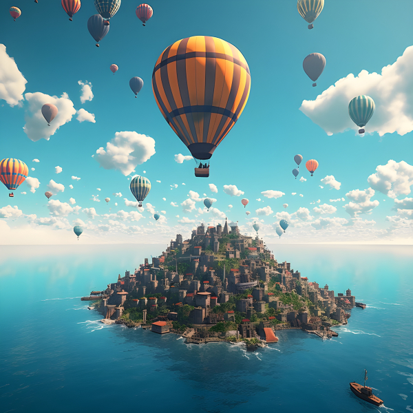 An island with Hot Air Balloons above it. - Impossible Images - Unique ...