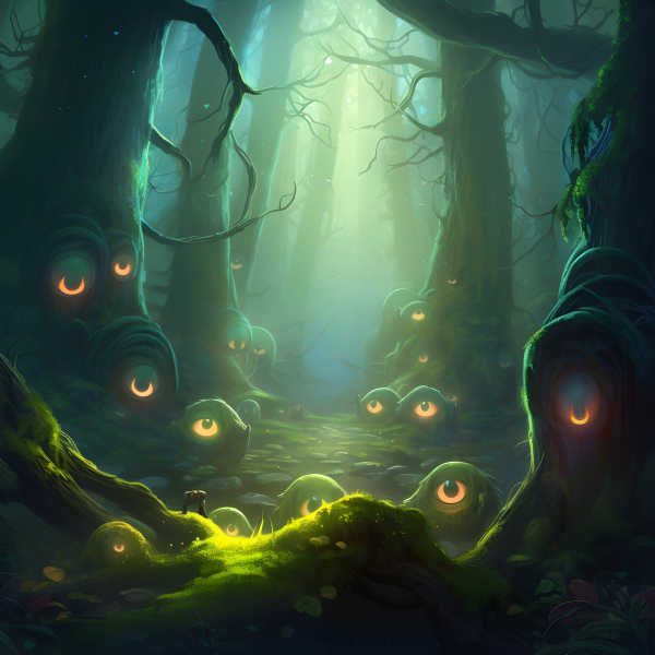 A forest where the trees are made of living, breathing creatures with ...