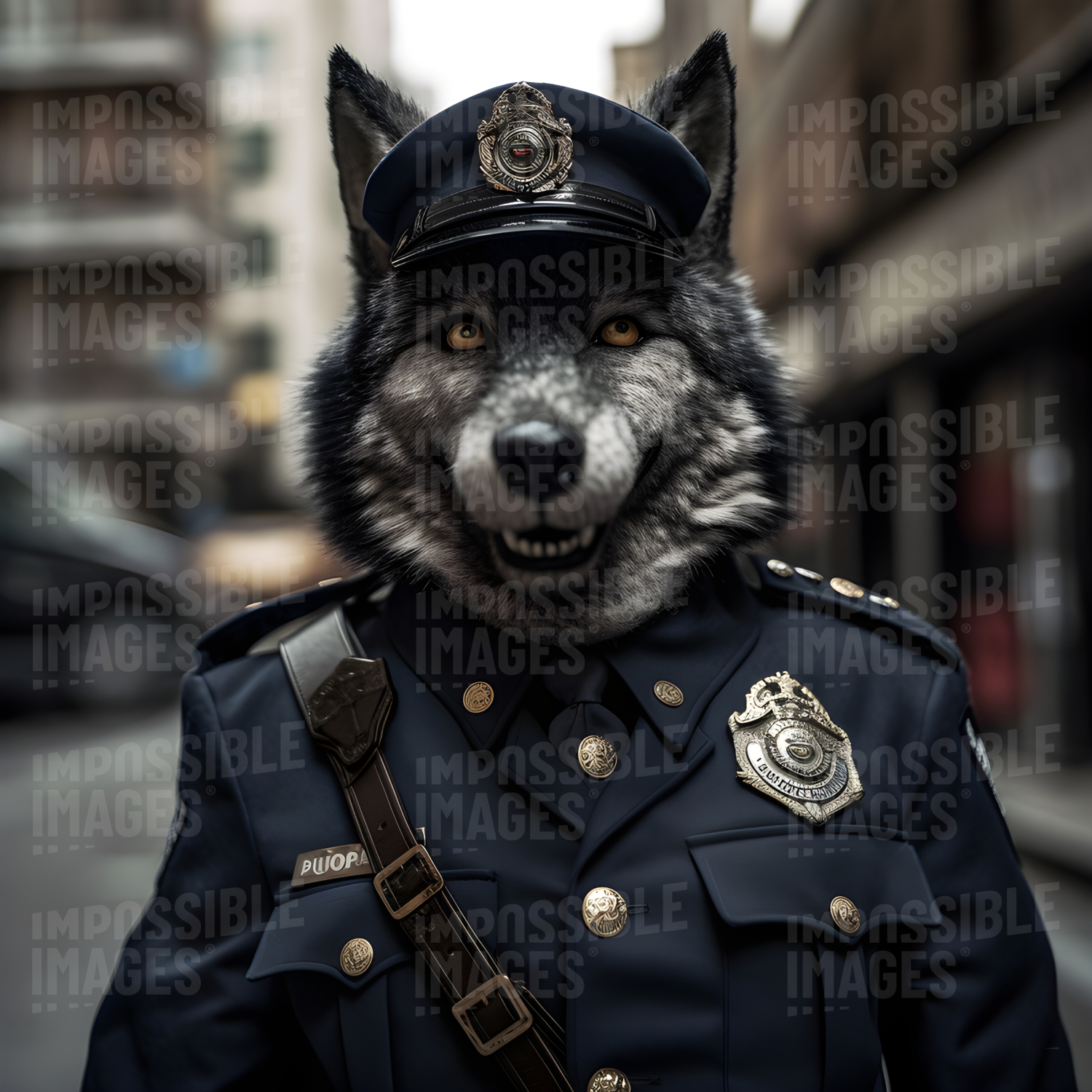 A Wolf Police Officer - Impossible Images - Unique stock images for commercial use.