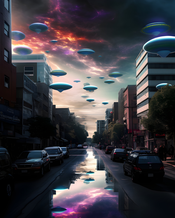 Alien invasion in a busy city - Impossible Images - Unique stock images ...