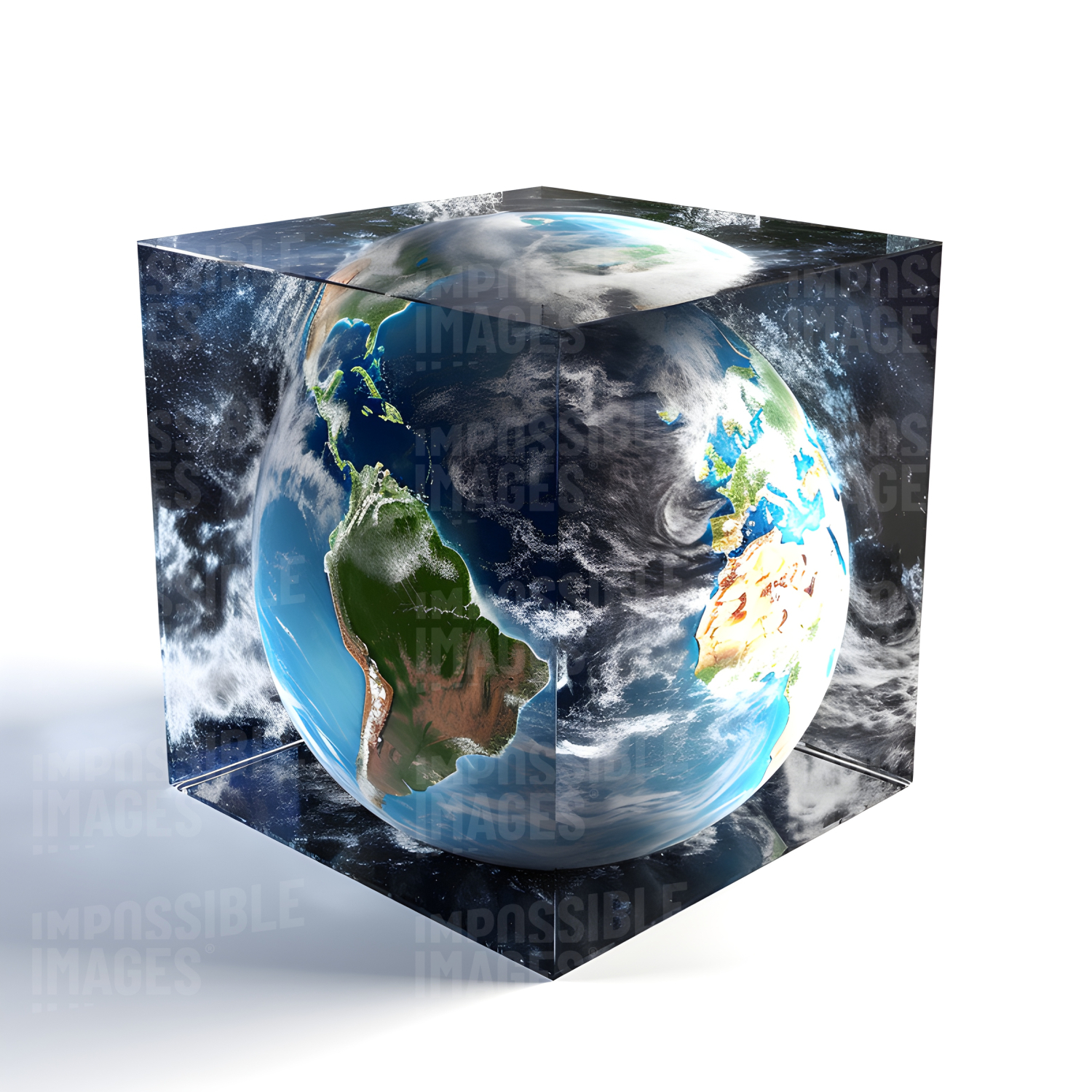 Planet earth inside a clear resin cube - Impossible Images - Unique ...