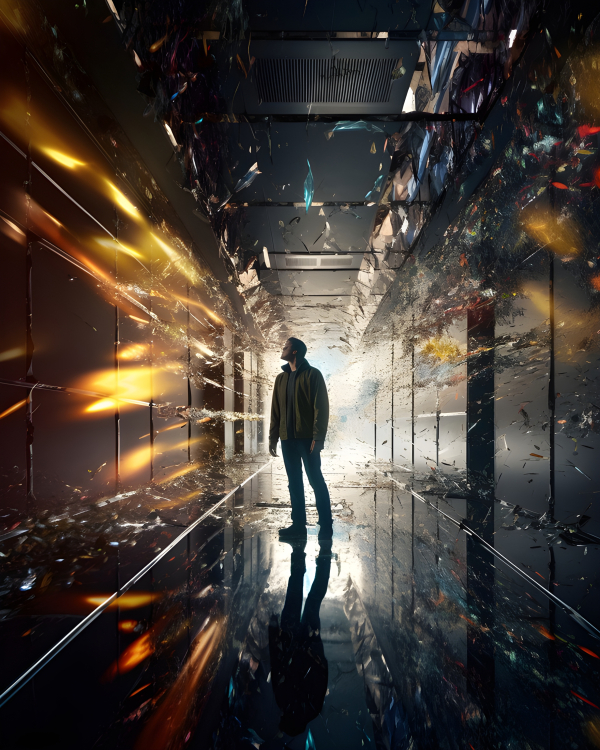 A man stood in a room shattering into glass - Impossible Images ...