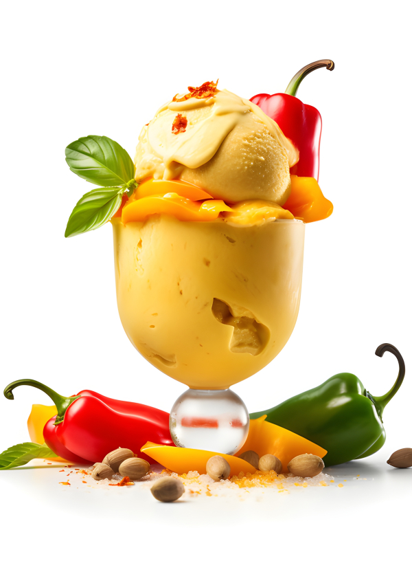 Bell Pepper dessert in a serving dish with a pepper garnish ...