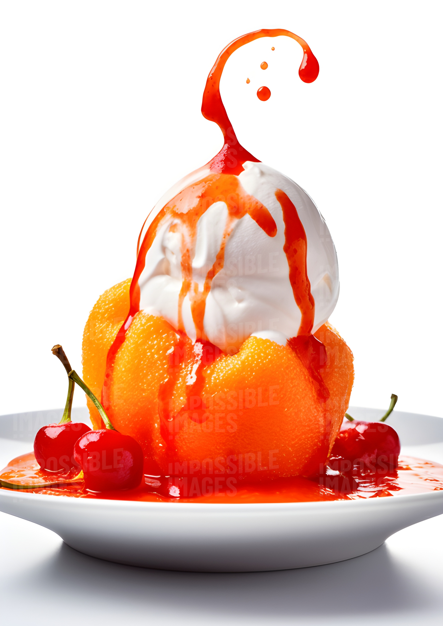 An interesting dessert of chilli, cherries and ice cream in a chilli ...