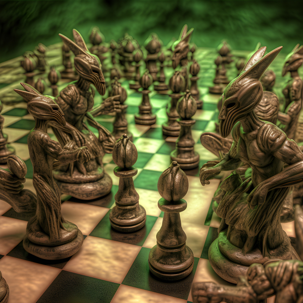 Chess board with pieces shaped like aliens - Impossible Images - Unique ...