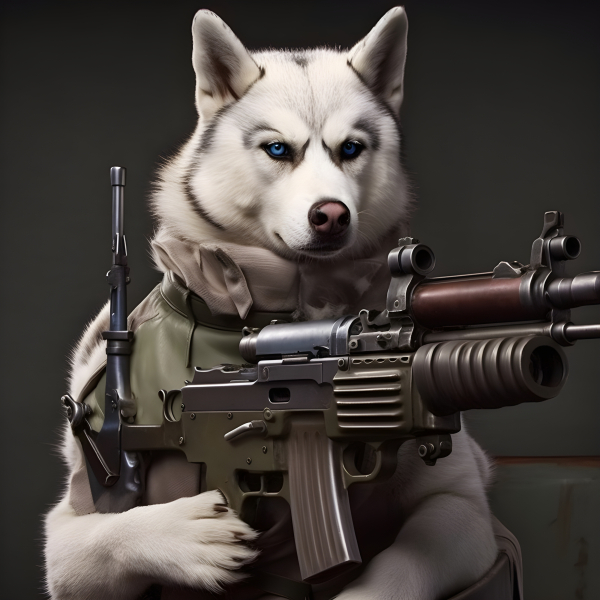 A Husky holding a Machine Gun - Impossible Images - Unique stock images ...