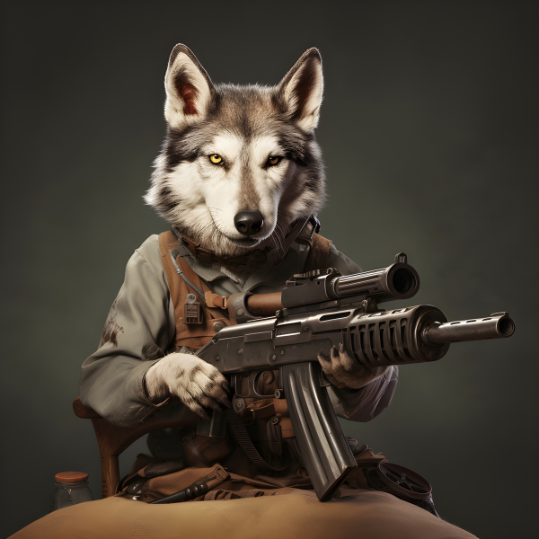 A Wolf holding a Machine Gun - Impossible Images - Unique stock images ...