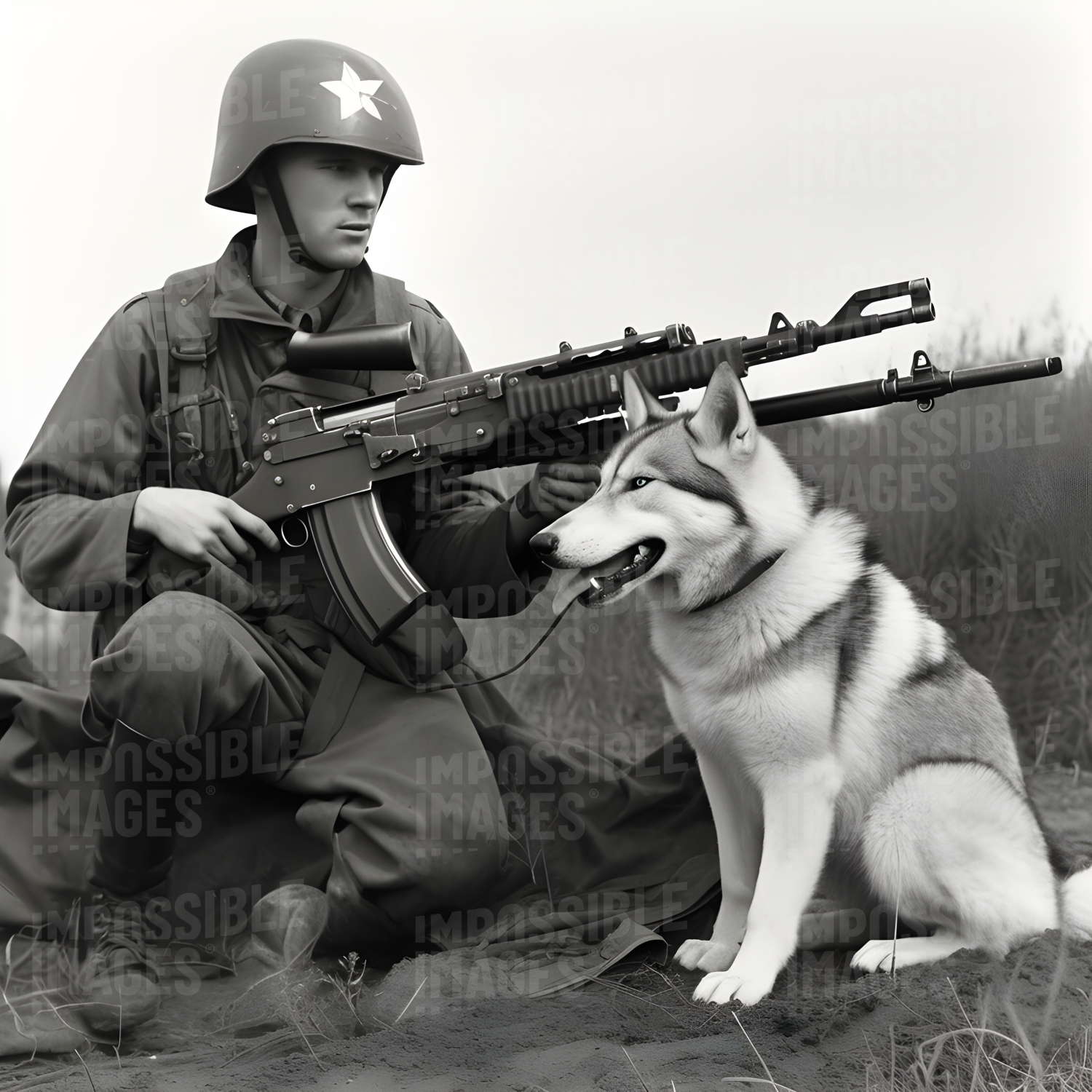 An American Soldier with his Husky. - Impossible Images - Unique stock ...