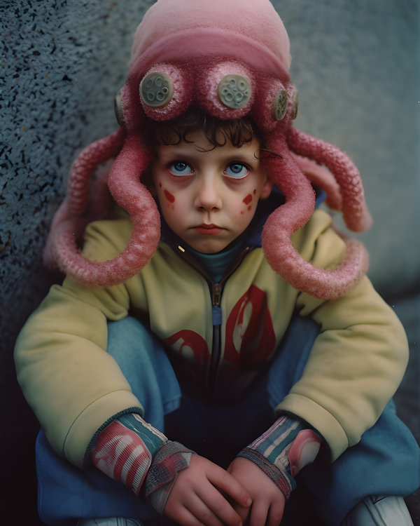 Child wearing a knitted octopus hat - Impossible Images - Unique stock ...