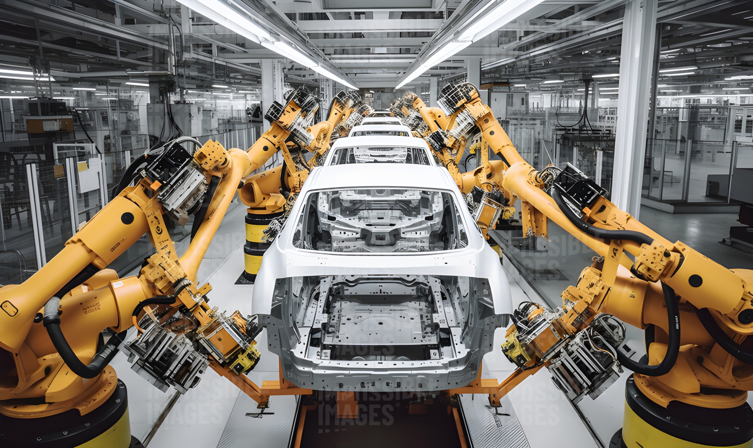 Robot line-workers making cars - Impossible Images - Unique stock ...