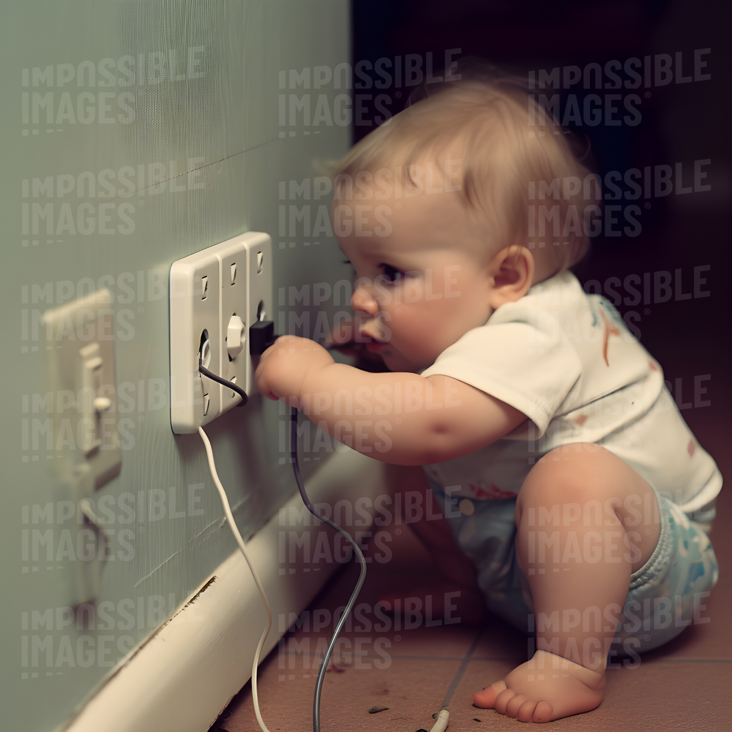 A baby messing with a plug socket - Impossible Images - Unique stock ...