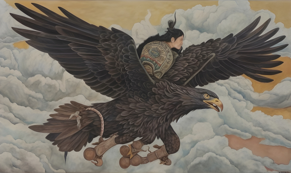 An Asian man riding a Giant Eagle. - Impossible Images - Unique stock ...