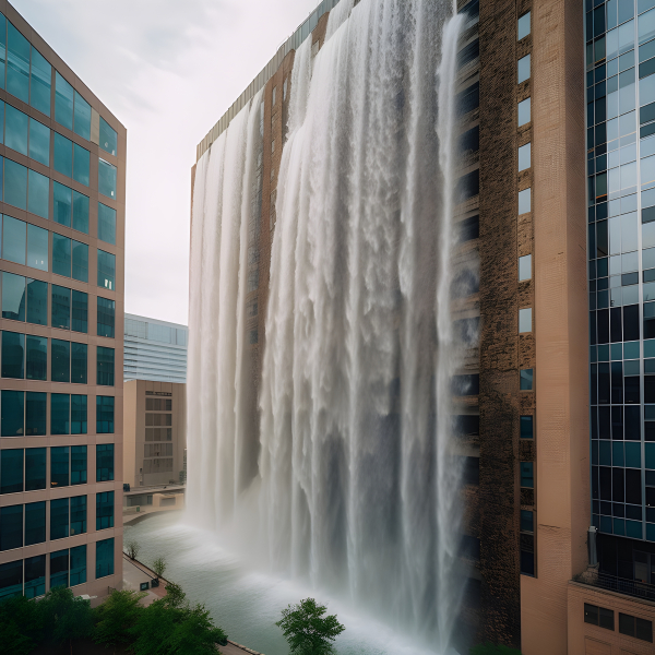 Waterfall cascading down the side of a City building. - Impossible ...