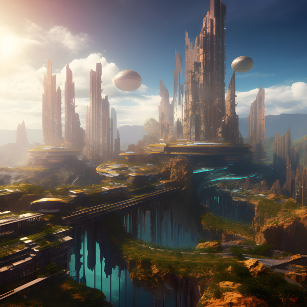 A futuristic city built on the ruins of an ancient civilization ...