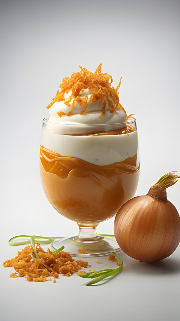 An onion sundae dessert with crispy onion garnish - Impossible Images ...