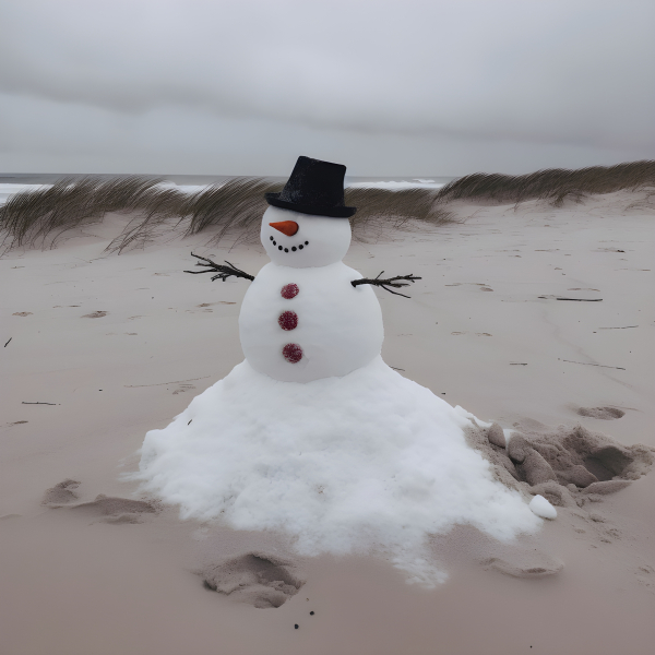 A Snowman on a Windy Beach. - Impossible Images - Unique stock images for commercial use.