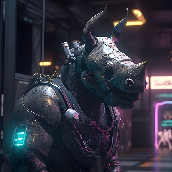 A Cyberpunk anthropomorphic Rhino, with Bull Horns. - Impossible Images ...