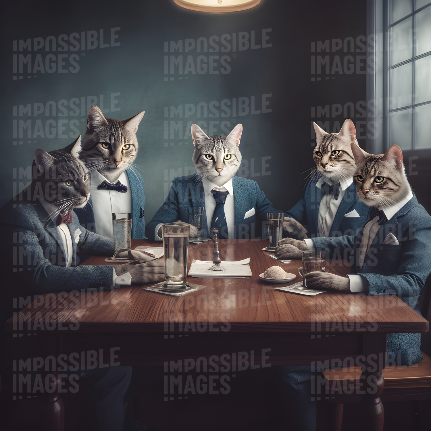 Cats sat in suits around table in a Meeting. - Impossible Images ...