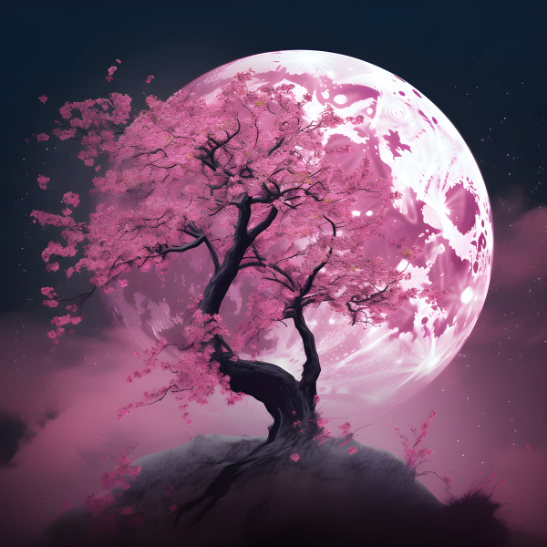 A Cheery Blossom Tree with a Full Pink Moon. - Impossible Images ...
