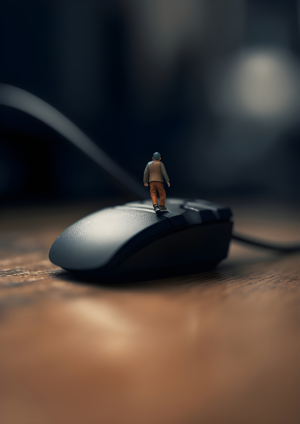 A tiny person on a compter mouse - Impossible Images - Unique stock ...
