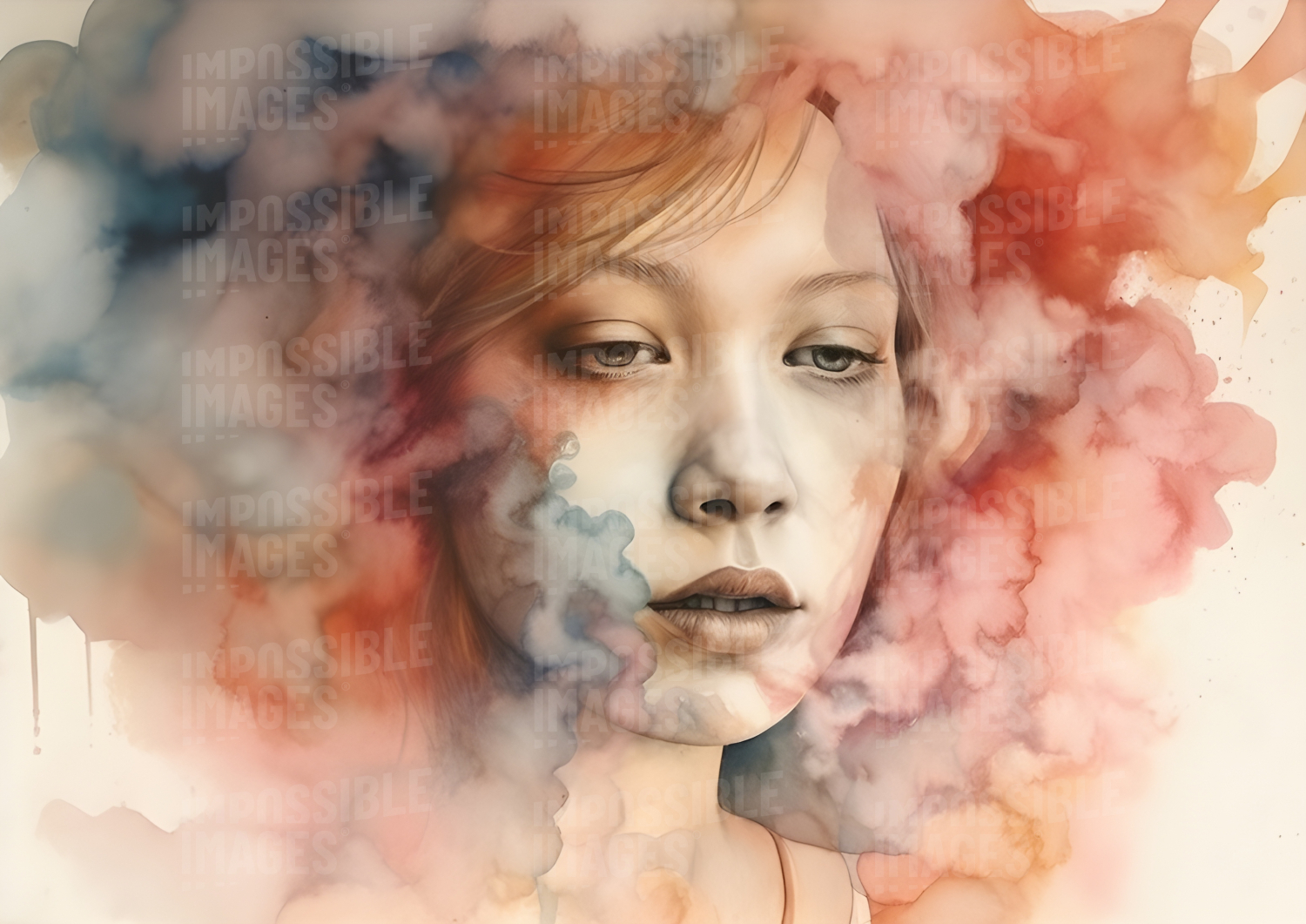 Watercolour smoke portrait of a woman looking thoughtful - Impossible ...