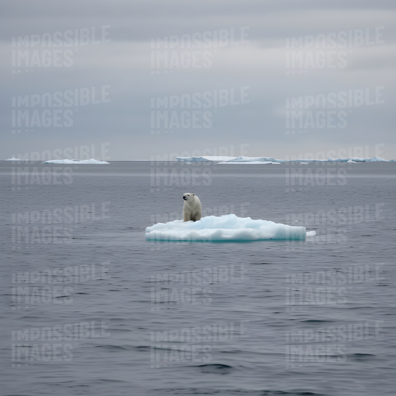 A single Polar Bear isolated on a small iceberg in the ocean ...