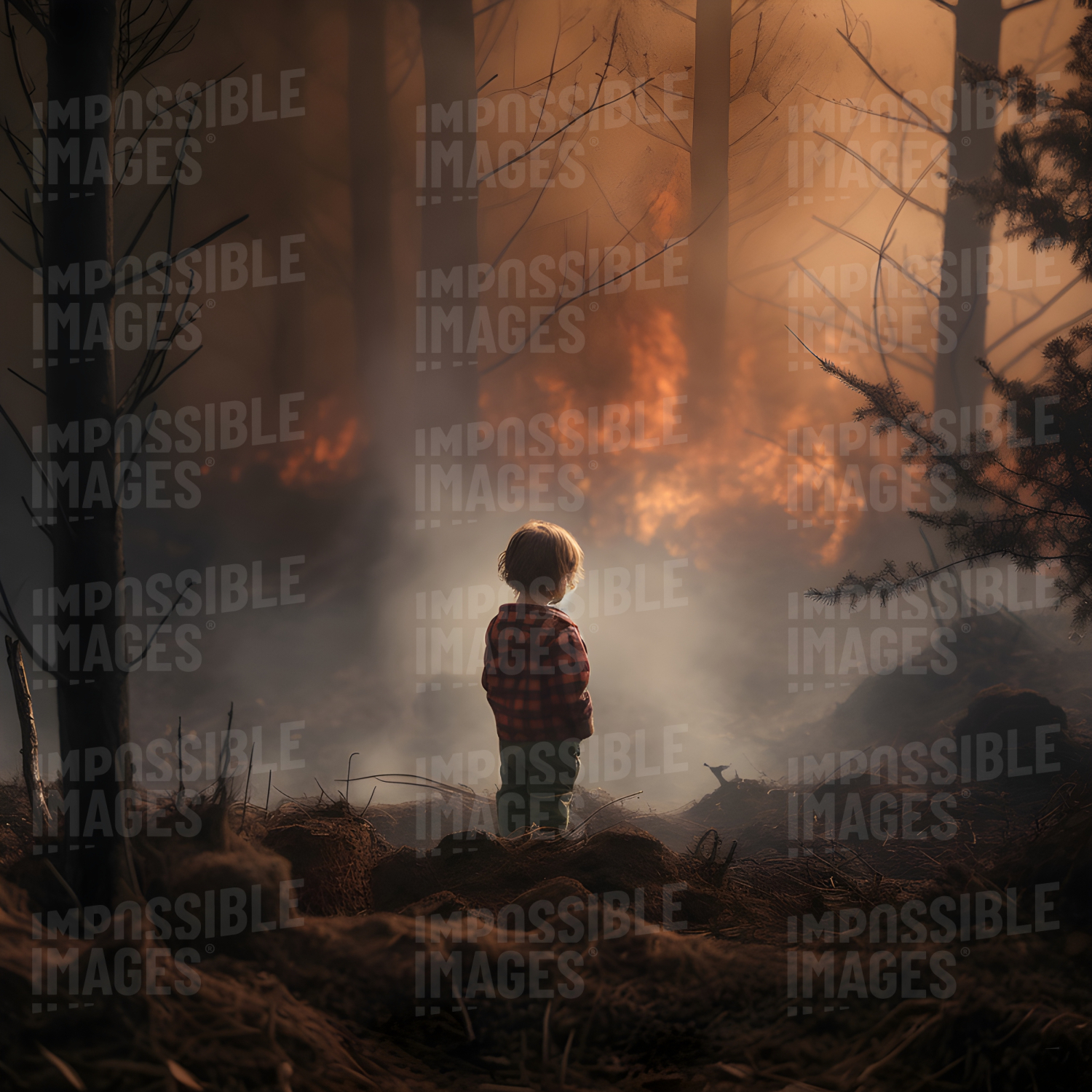 A child stands in the middle of a raging forest fire - Impossible ...