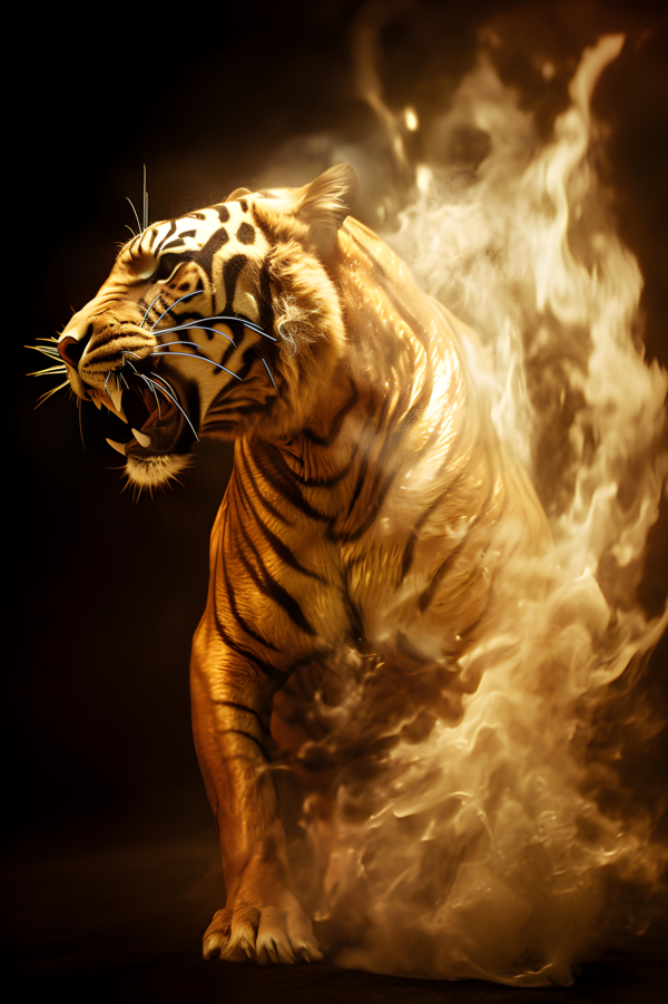 A tiger emerging from a fire - Impossible Images - Unique stock images ...