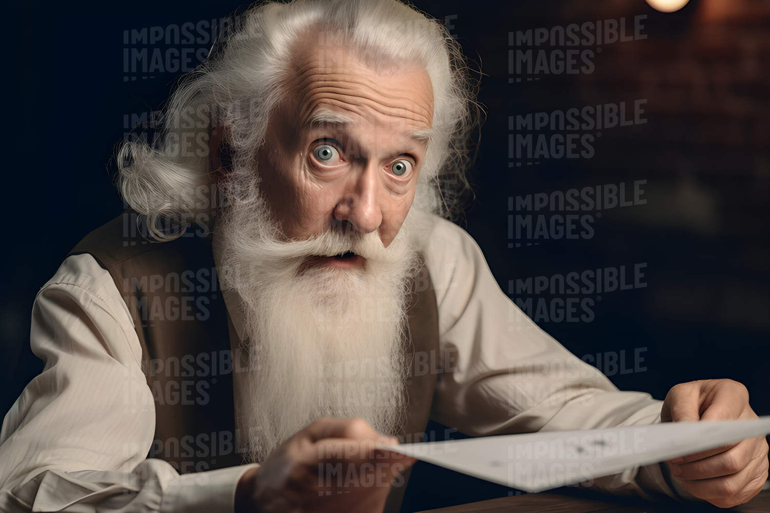 An old man struggling at a quiz - Impossible Images - Unique stock ...