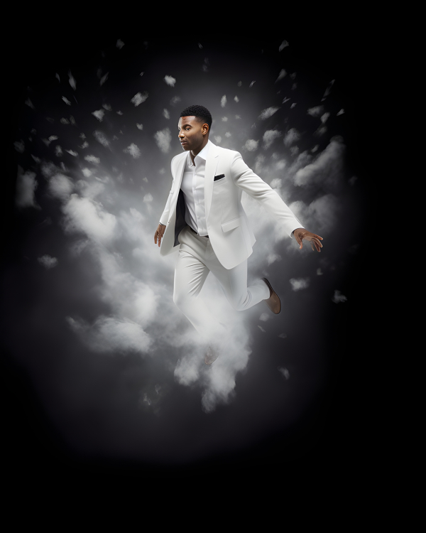 Man running in a cloud suit - Impossible Images - Unique stock images ...