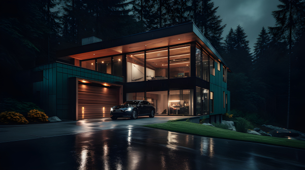 Modern house with electric car on the drive - Impossible Images ...