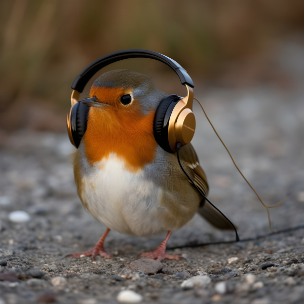 A robin wearing headphones - Impossible Images - Unique stock images ...
