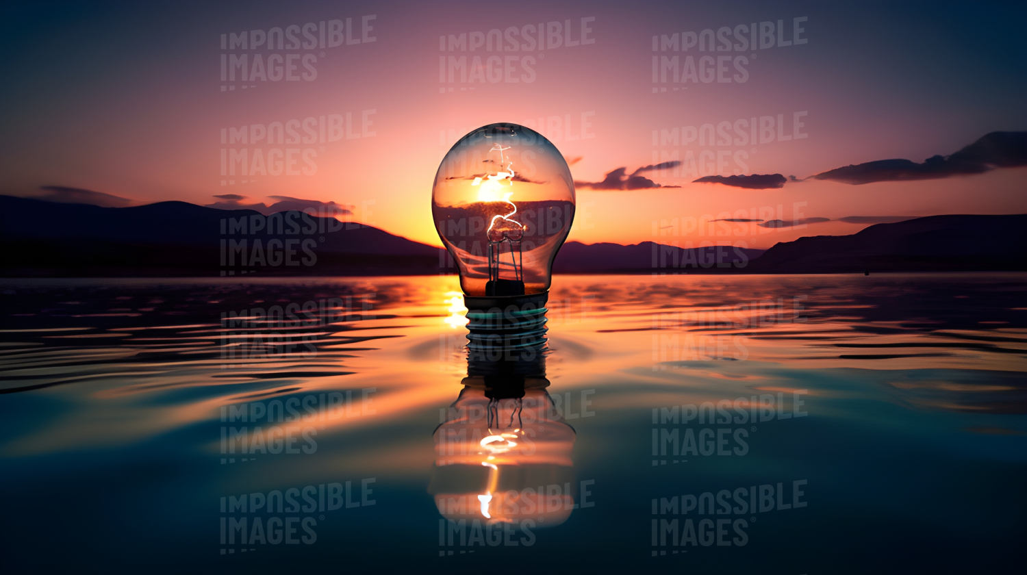 Lightbulb floating on a lake at sunset - Impossible Images - Unique ...