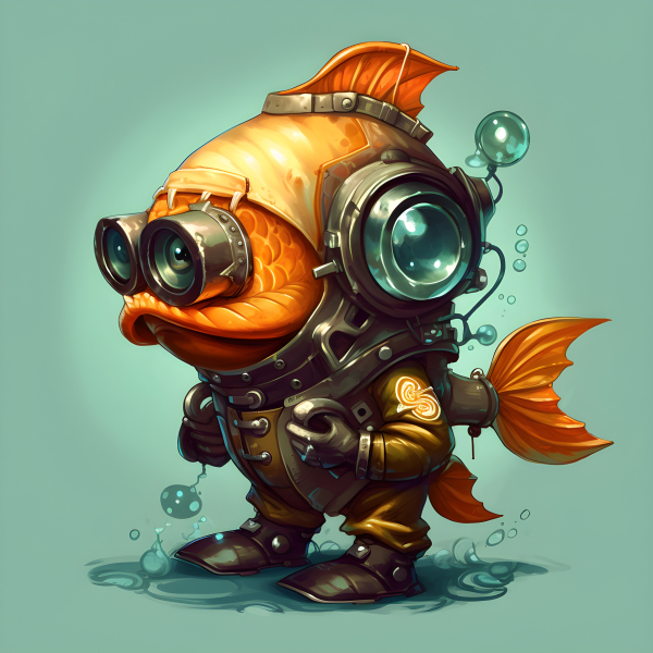 Video game concept art of a goldfish in diving gear - Impossible Images ...