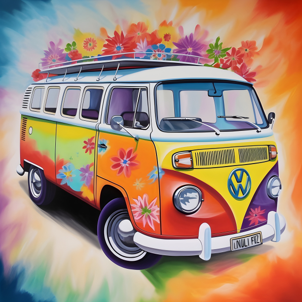 Colourful flower-power camper van - Impossible Images - Unique stock ...