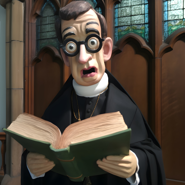 Cartoon-style model of a worried vicar reading a book - Impossible ...