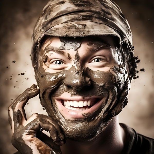 Man with very muddy face - Impossible Images - Unique stock images for commercial use.