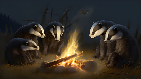 Badgers around a camp fire - Impossible Images - Unique stock images ...