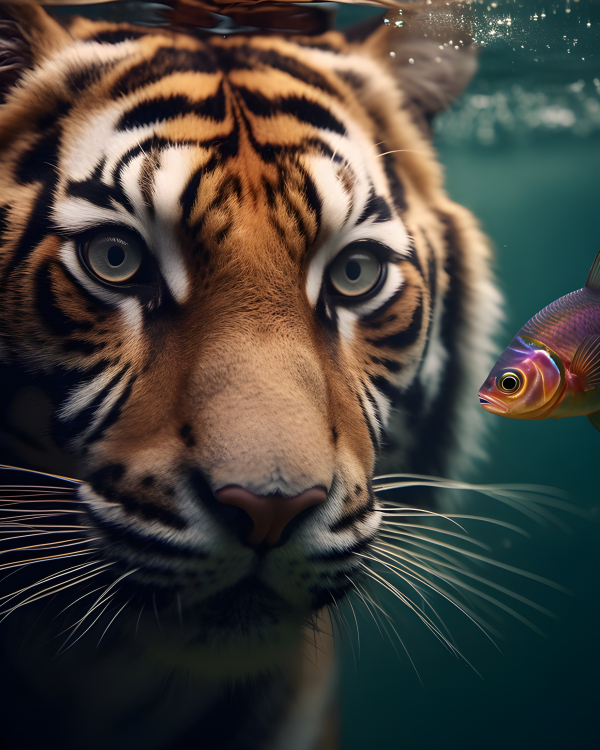 A tiger staring at a small fish - Impossible Images - Unique stock ...