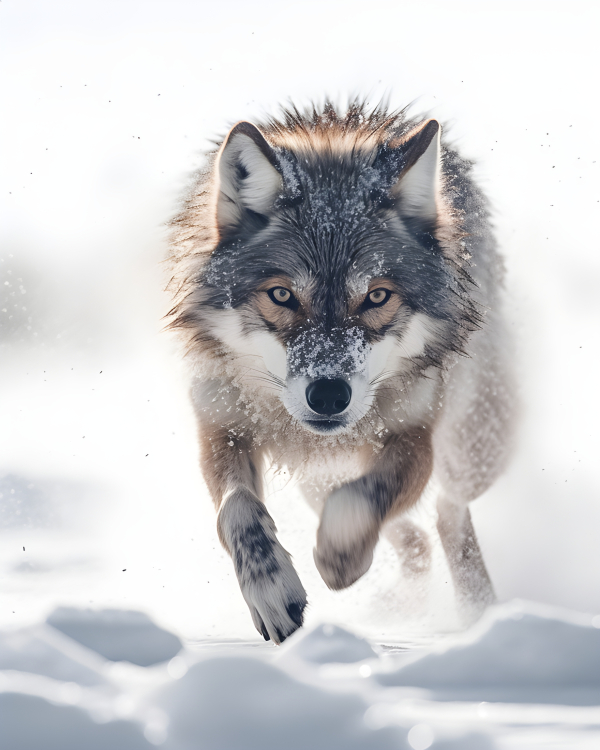 A wolf running through the snow - Impossible Images - Unique stock ...