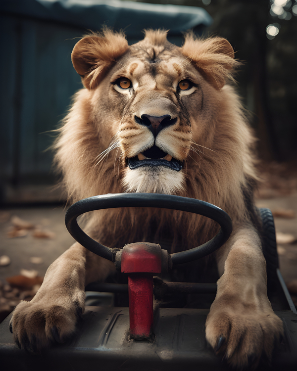 A lion in a go kart - Impossible Images - Unique stock images for ...