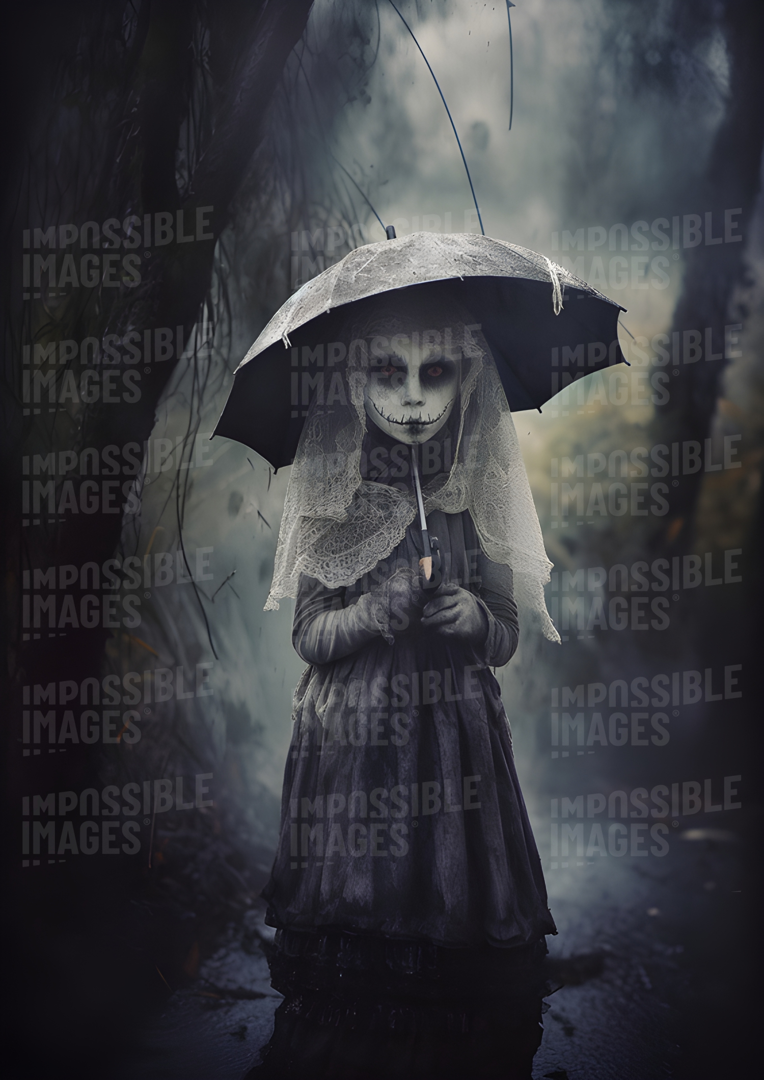 A creep girl holding an umbrella in a lake - Impossible Images - Unique ...