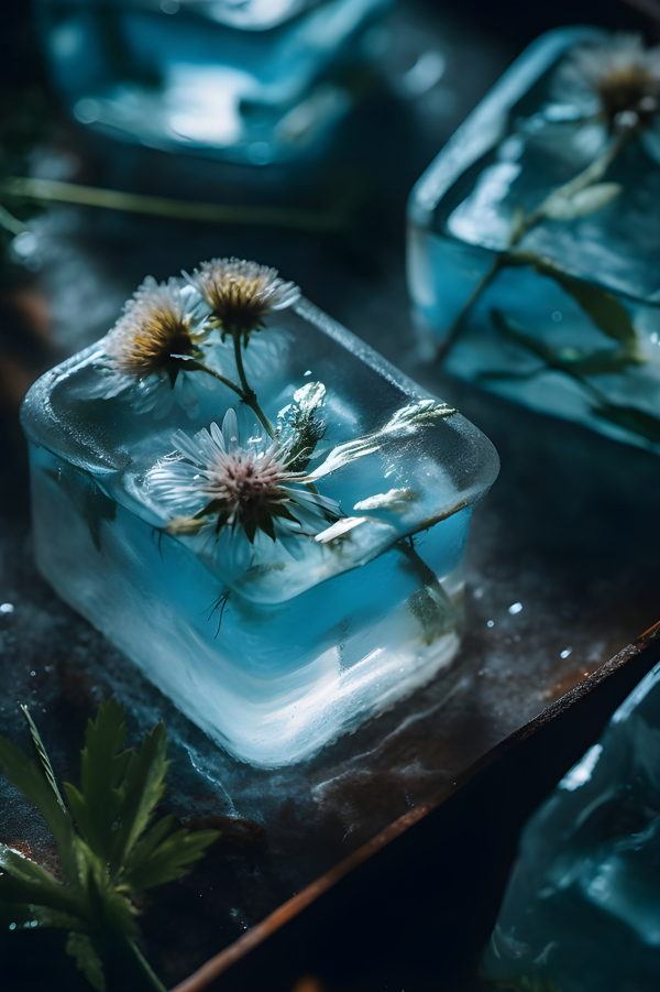 Delicate small flowers in ice cubes - Impossible Images - Unique stock ...