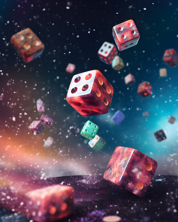 Dice in space - Impossible Images - Unique stock images for commercial use.