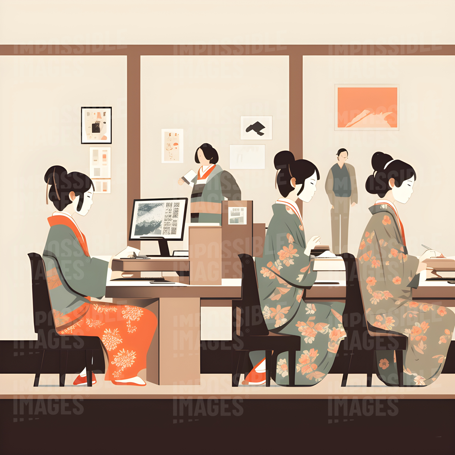 Traditional Japanese office workers - Impossible Images - Unique stock ...
