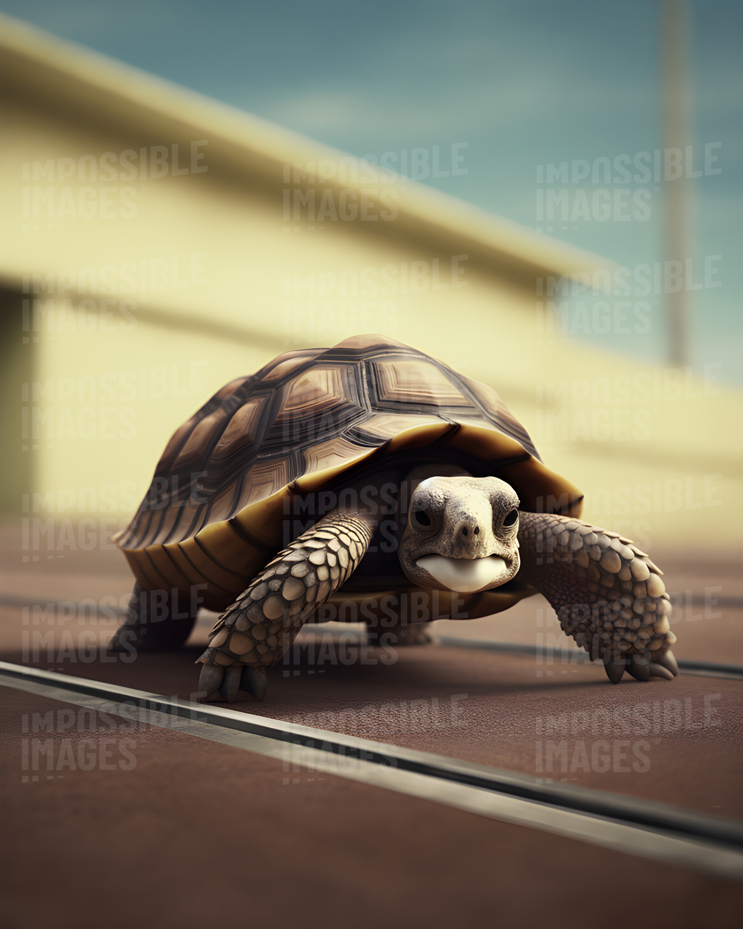 Tortoise on a running track - Impossible Images - Unique stock images ...