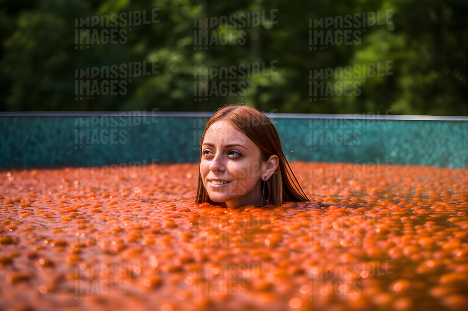 Woman in a pool of baked beans - Impossible Images - Unique stock ...